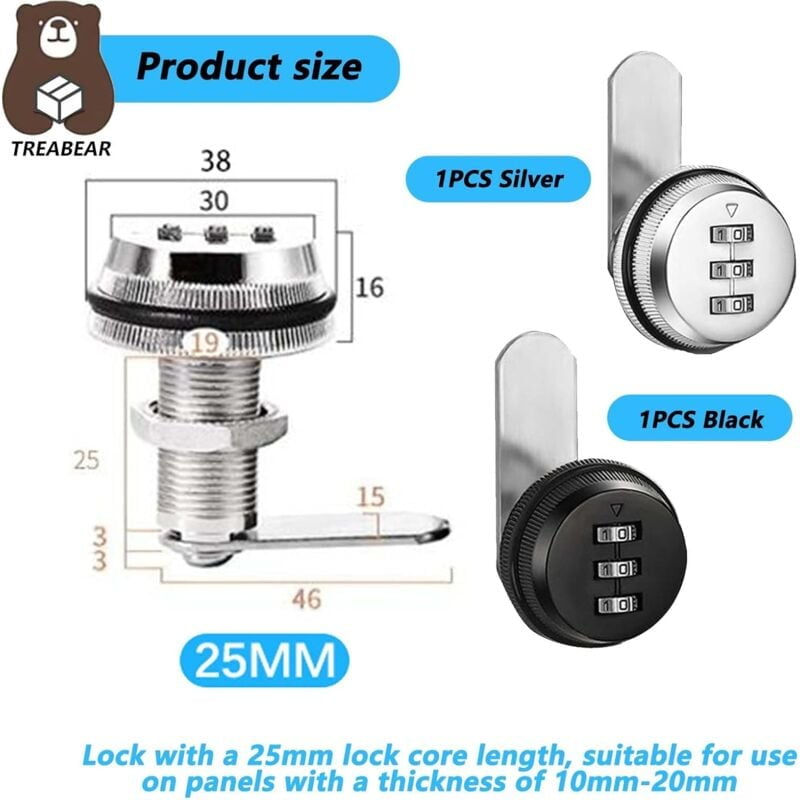 2-teiliges Briefkastenschloss, Codeschloss, Schrankschloss, 25-mm-Kastenschlösser, Türschloss ...