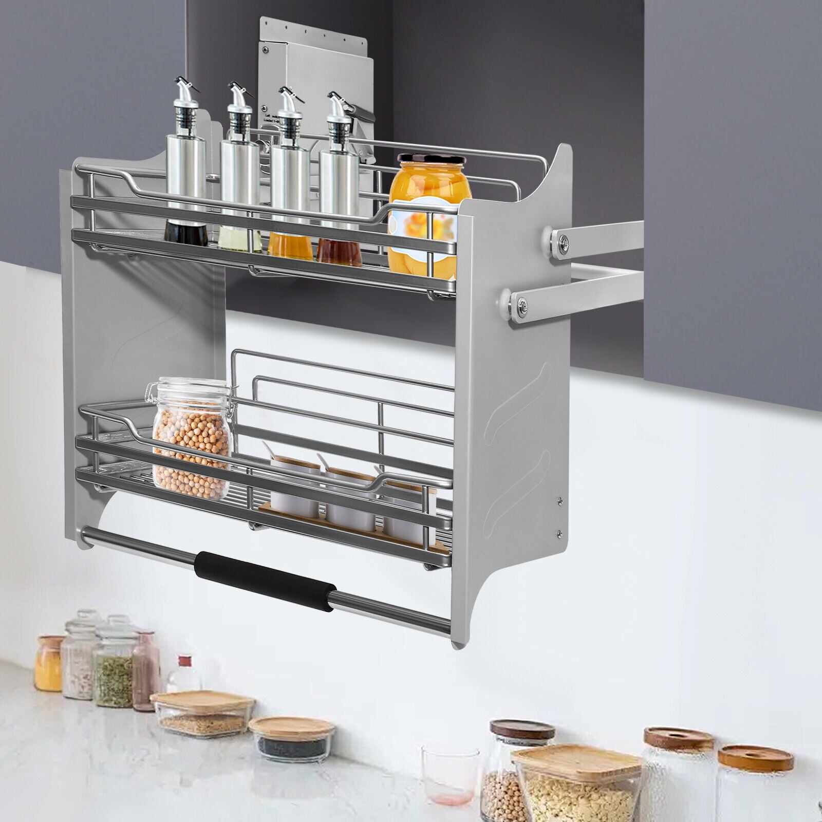 2-tier Cabinet Pull-Down Rack Space-saving Cabinet Pull-down Shelf ...