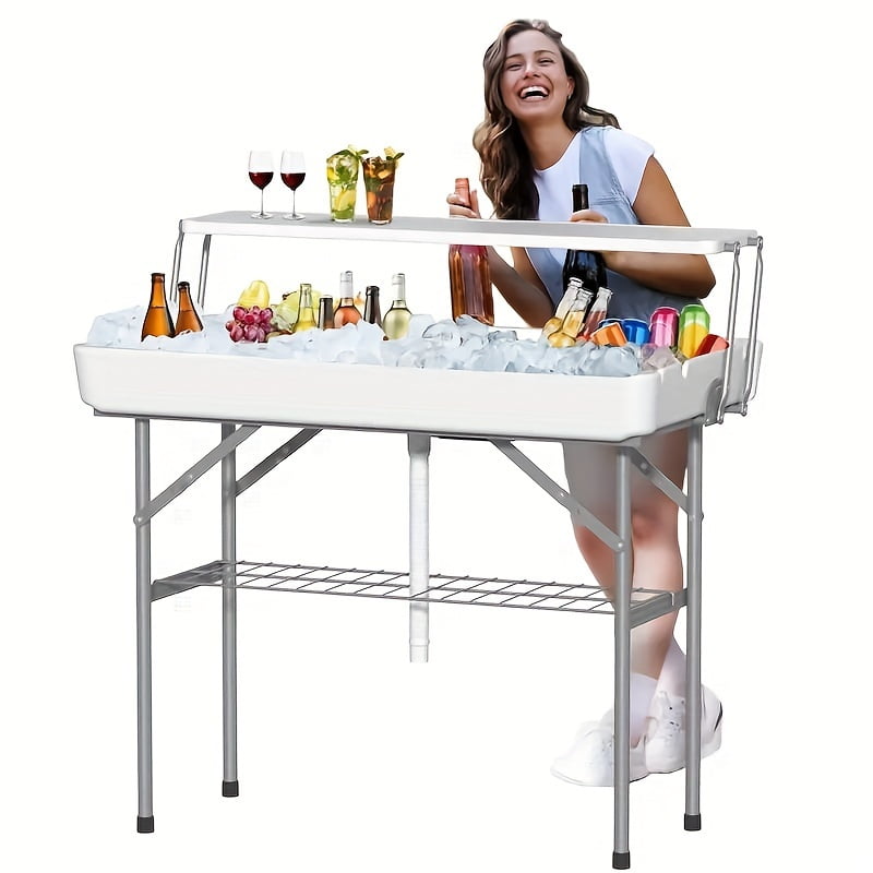 2-tier Ice Cooler Folding Table With Drainage, Buffet Ice Table With ...