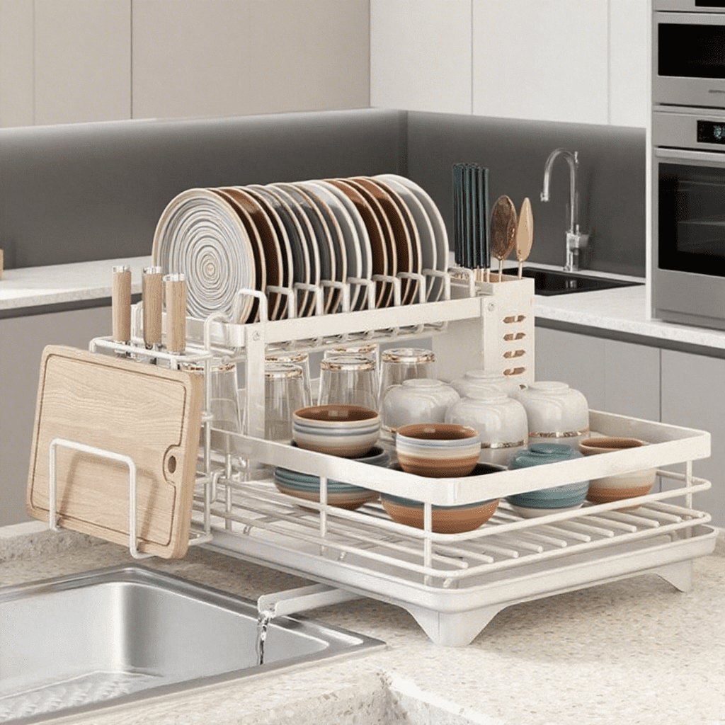 2-tier Large-sized Black Stainless Steel Dish Drying Rack, Space-saving ...