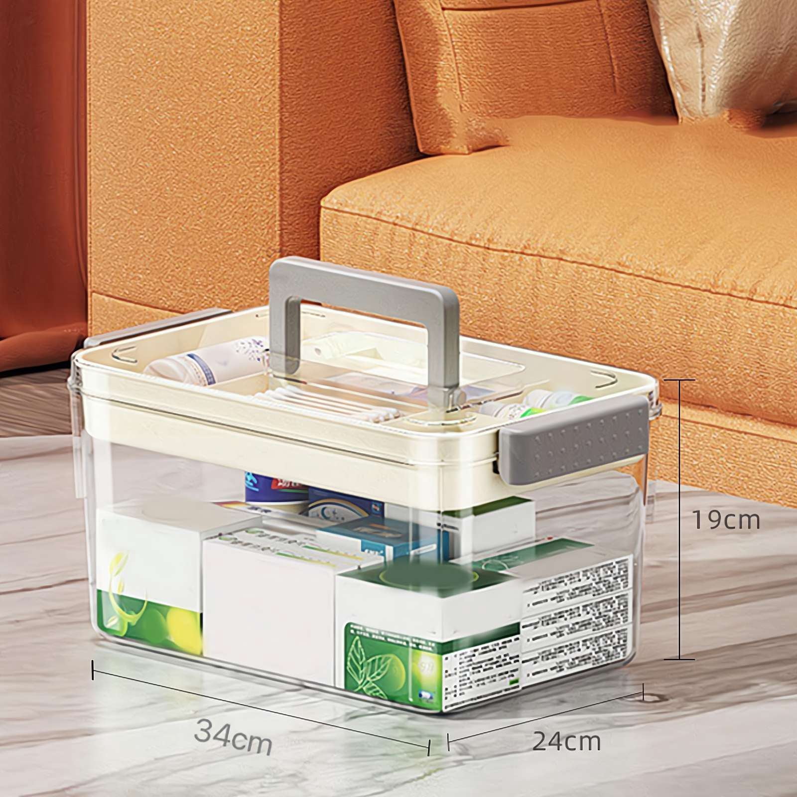 2-tier Medicine Storage Box With Handle, Clear Plastic Medicine Storage ...