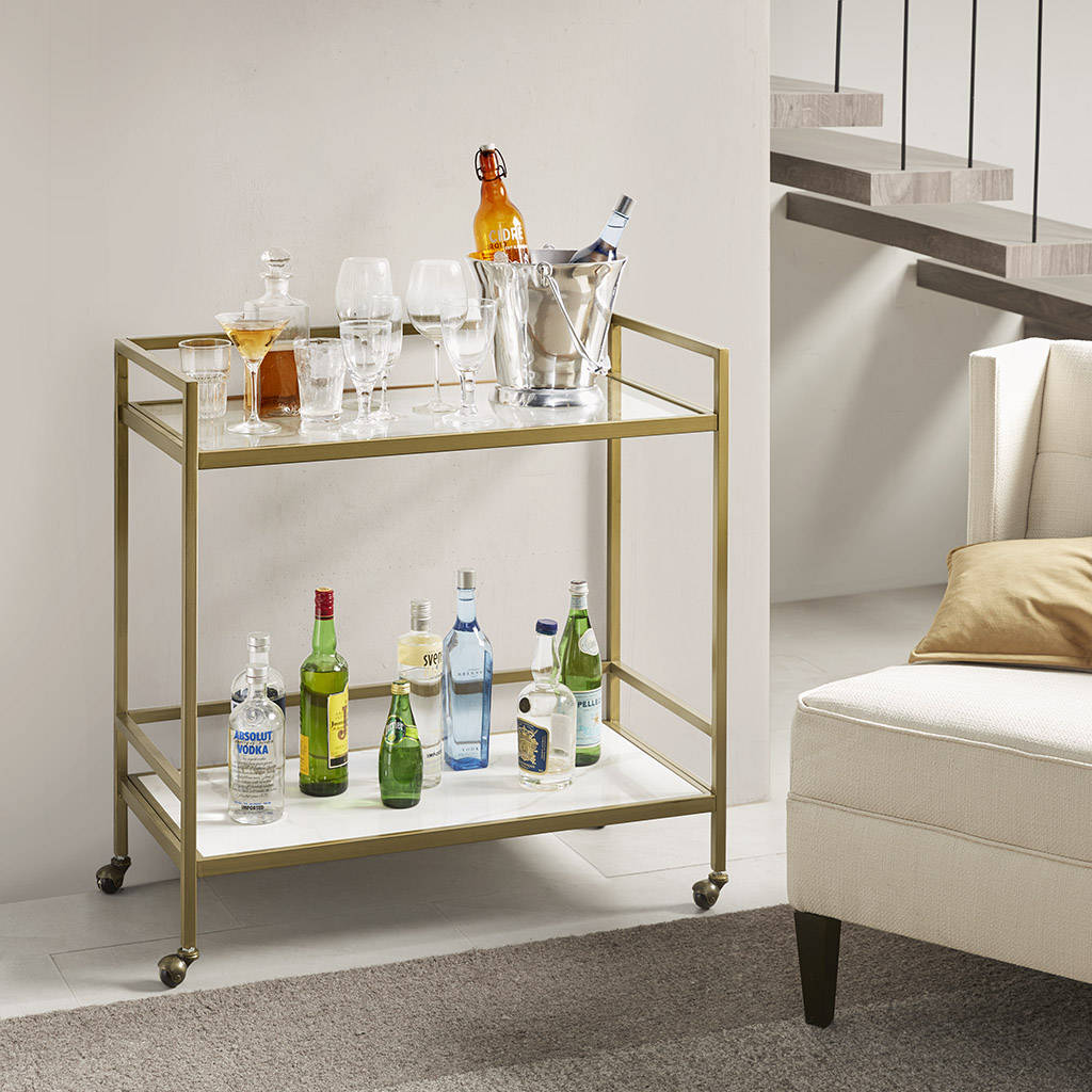 2-tier Portable Bar Cart, Kitchen Island Cart on Wheels, Rolling ...