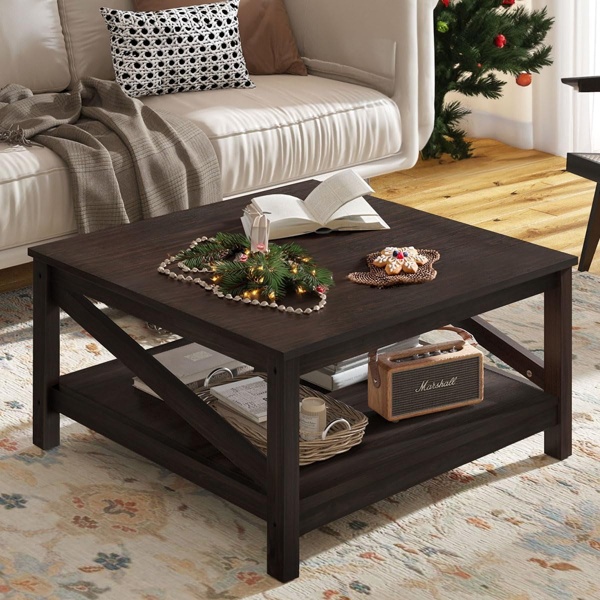 2-tier Square Coffee Tables with Storage,Coffee Table for Living Room ...