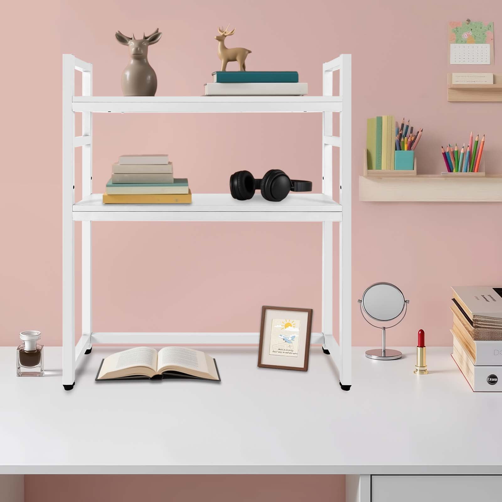 2-tier White Computer Desktop Bookcase Multipurpose Countertop Hutch ...