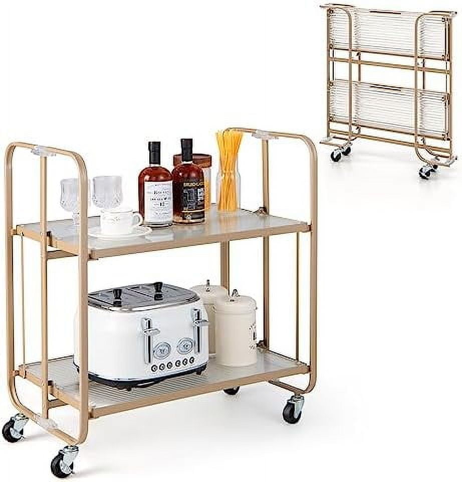 2-tier foldable bar cart on wheels, mobile home bar & serving cart with ...