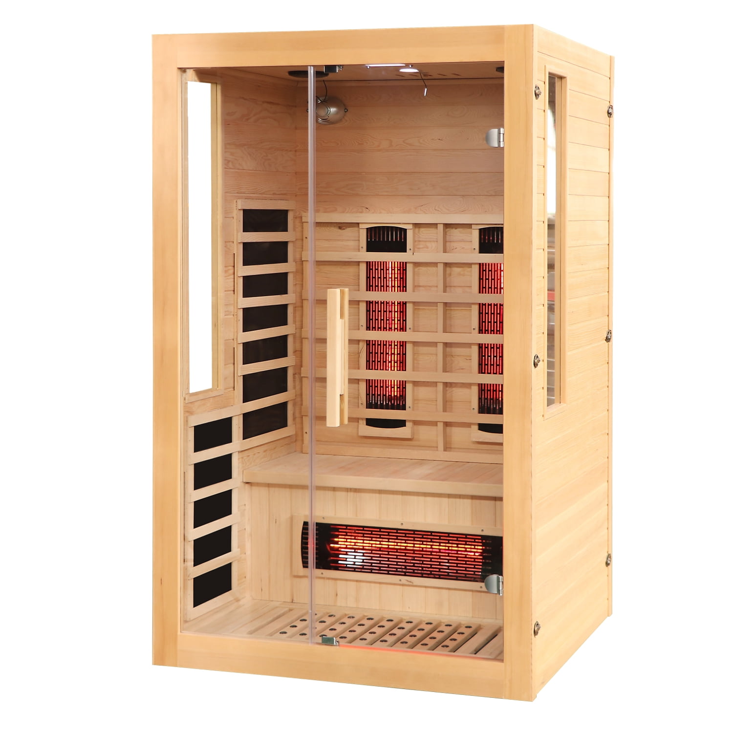 Hemlock Wood Low EMF FAR Infrared Sauna - LED Control Panel Tempered Glass Door - Home Use - Up ...
