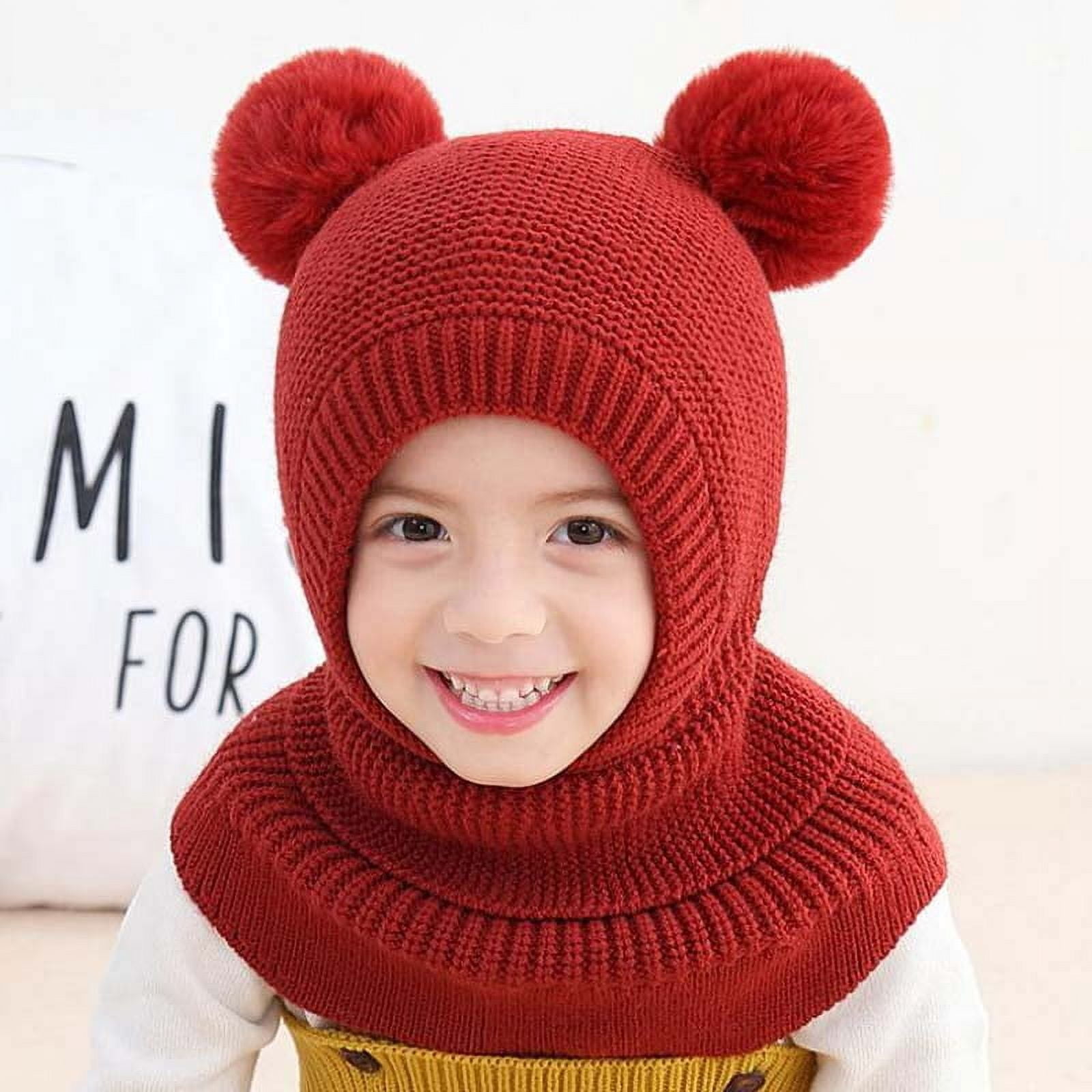 2 to 6 Y Winter Hat Beanies Boys Beanie two hairball Child Knit Fur ...