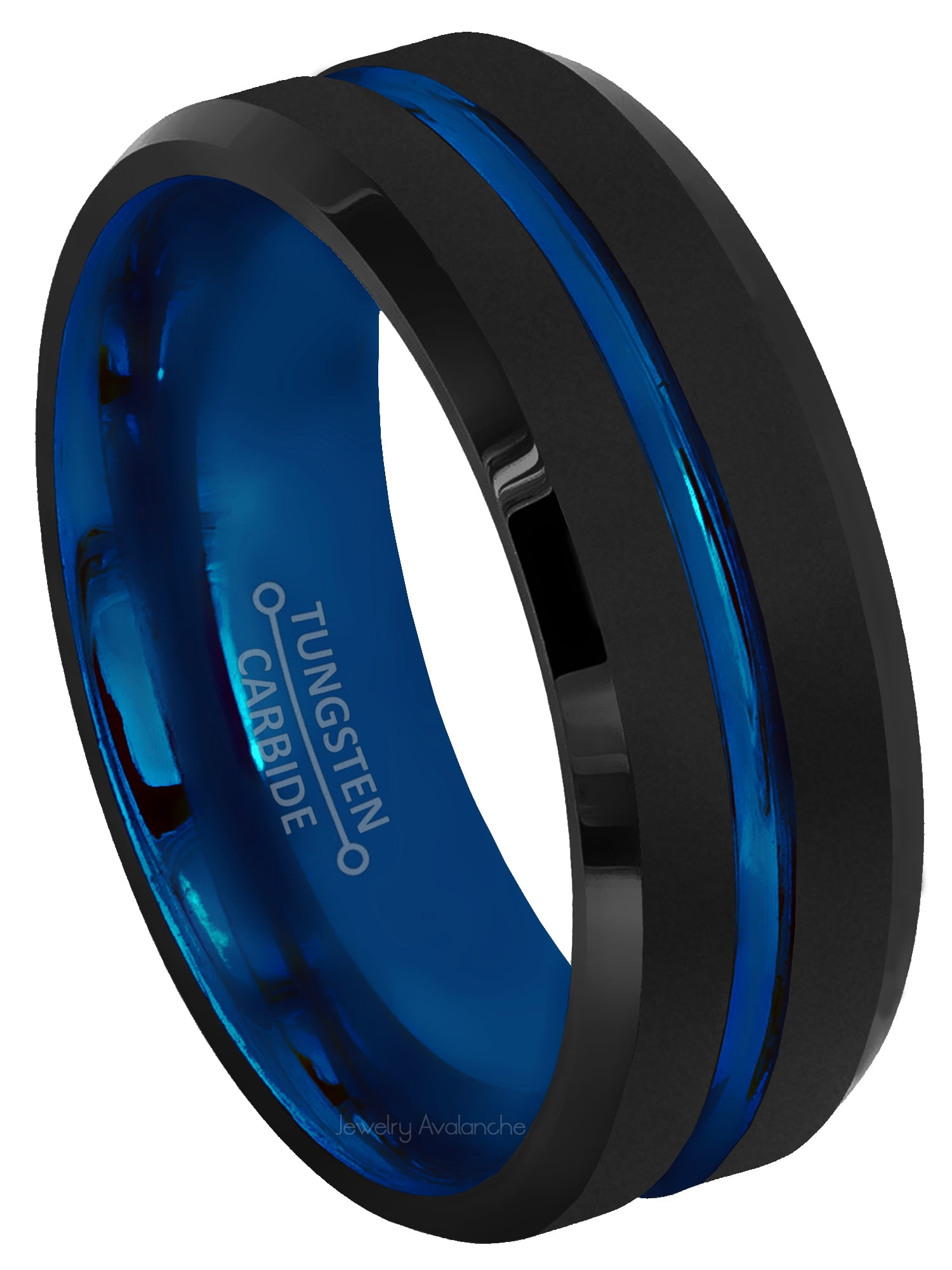 2-tone Black & Blue Mens Tungsten Carbide Ring - 8mm Matte Finish Comfort Fit Tungsten Wedding ...