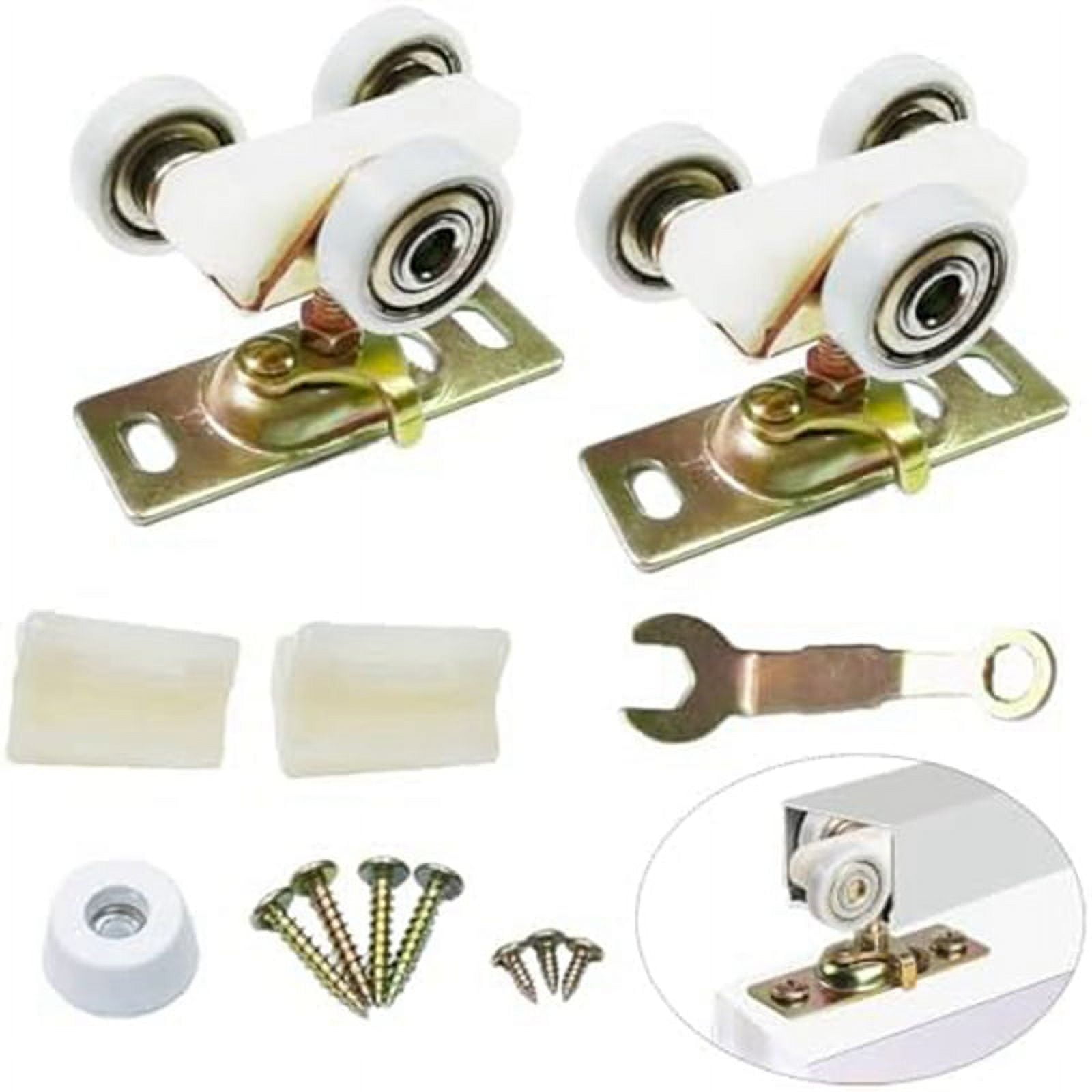 2 * top hangers 2 * door guides 1 * door stop 1 * wrench 1 * screws ...