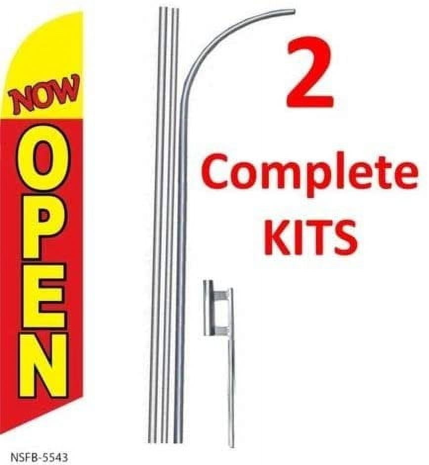 2 two NOW OPEN red/yel 15' SWOOPER #3 FEATHER FLAGS KIT with poles ...