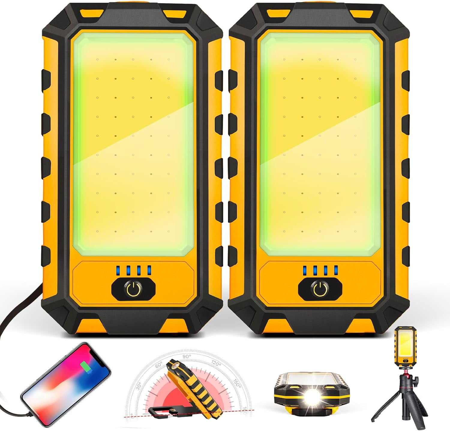 2 work lights, 1500 lumens rechargeable magnetic flashlight, rotatable ...