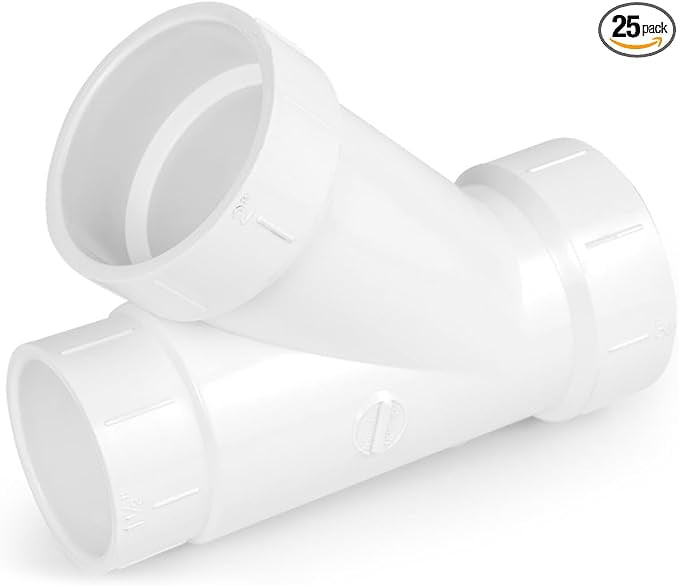 2" x 1-1/2" x 1-1/2" PVC DWV Wye Reducing Hub, White PVC Drain, Waste ...