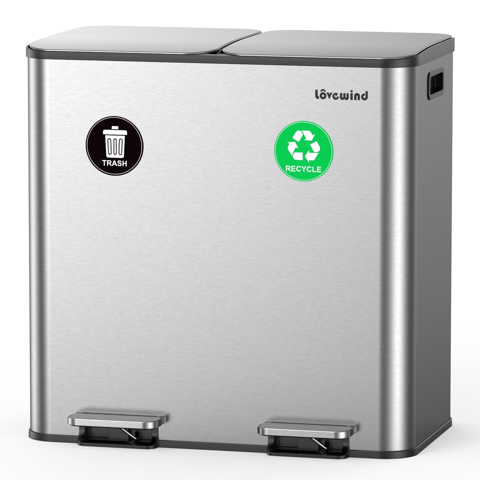 Dual Compartment Kitchen Trash Can, 2 x 10.5 Gallon Stainless Steel ...