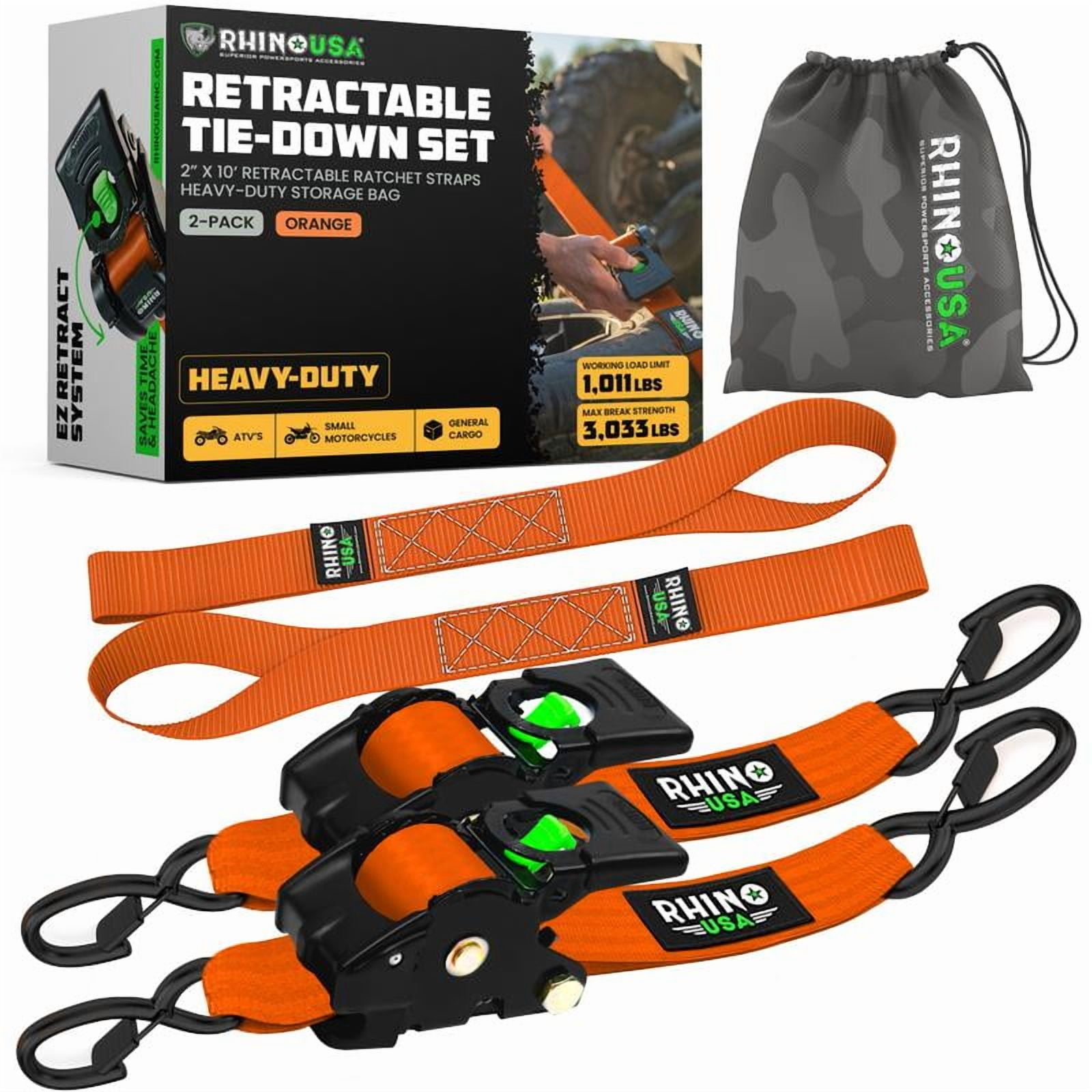 USA 2" x 10' Retractable Ratchet Straps 2-Pack - (3,033lb Break ...