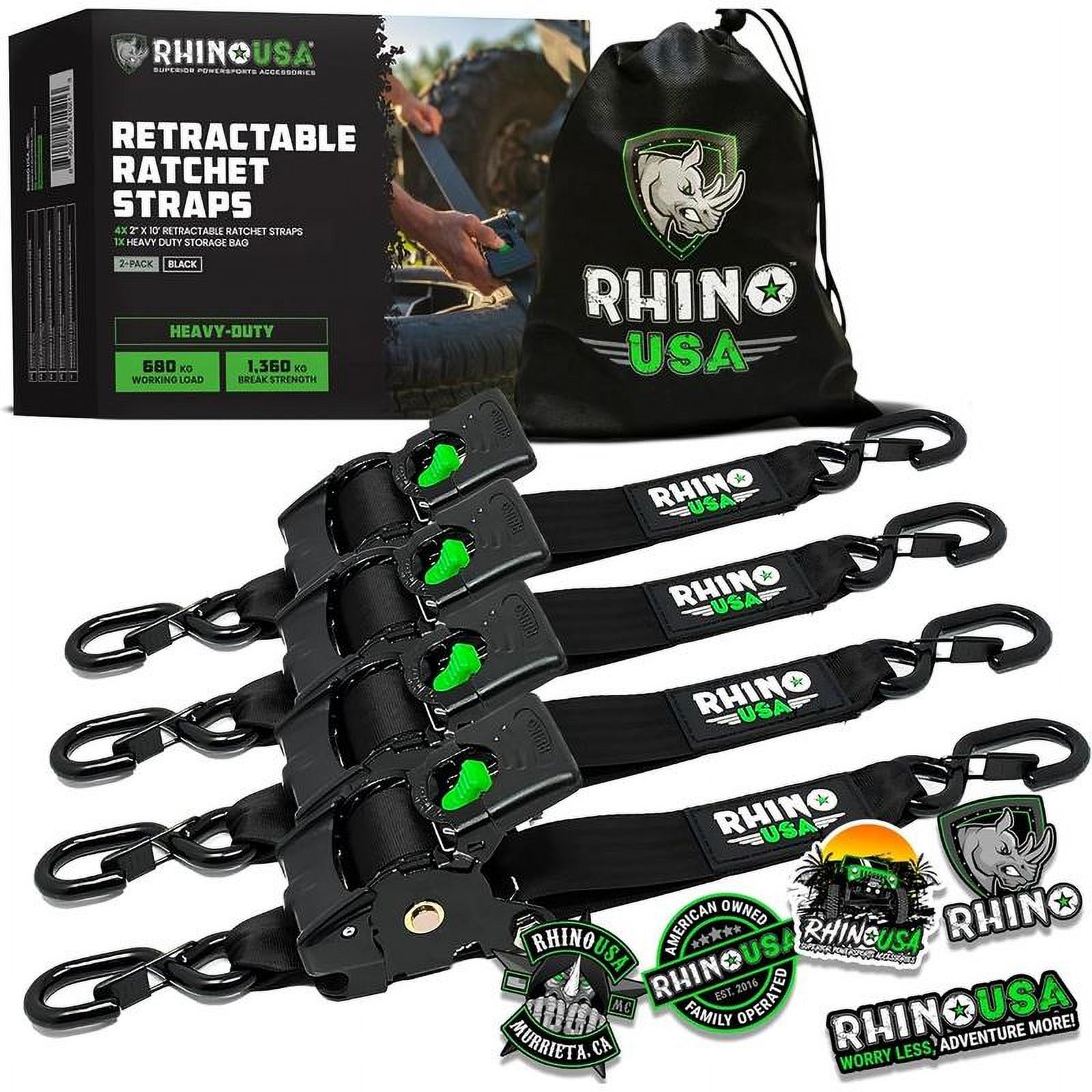 2" x 10' Retractable Ratchet Straps 2-Pack - (3,033lb Break Strength ...