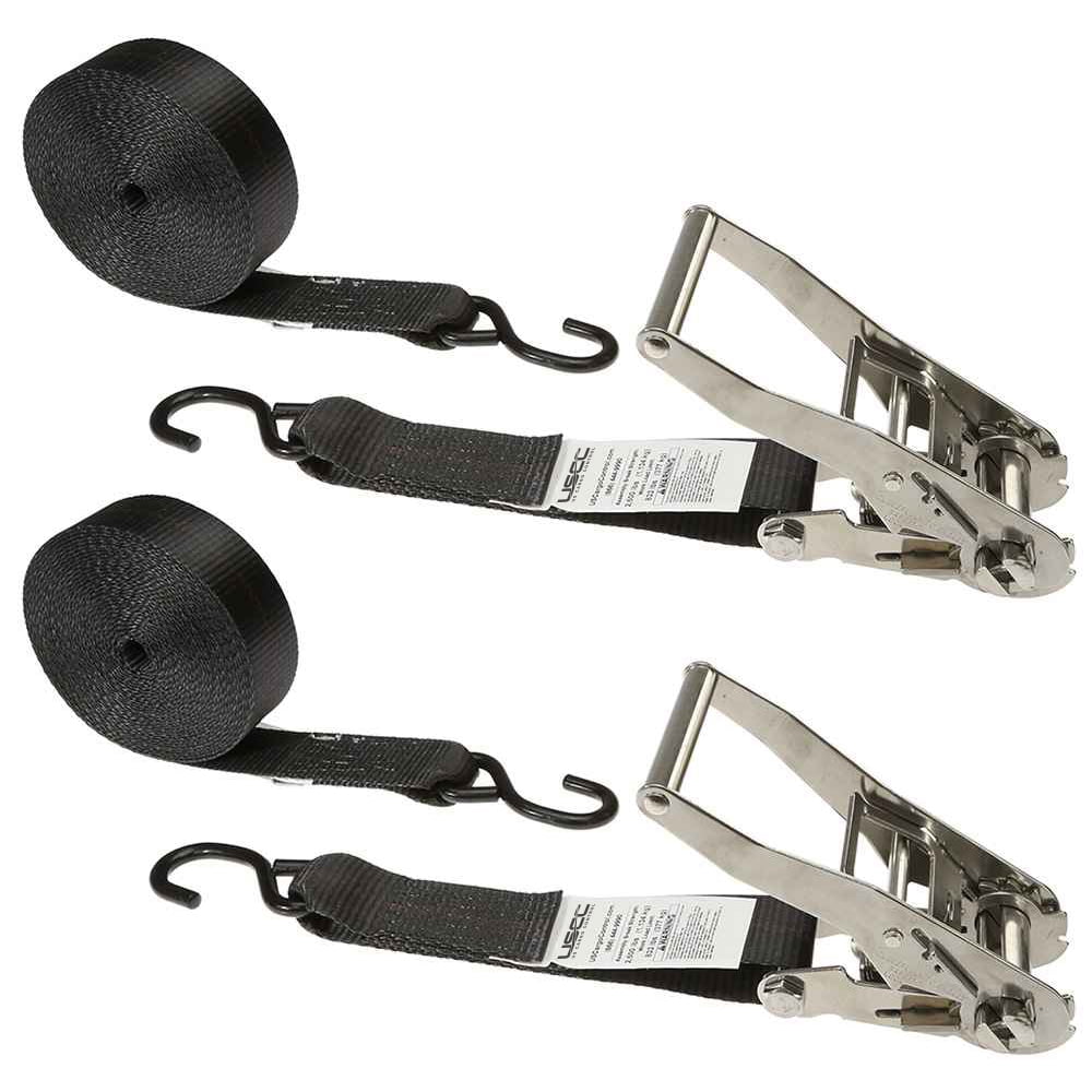 2" x 10' Stainless Steel Ratchet & Black Strap w/ Vinyl Coated S-Hook 2 ...