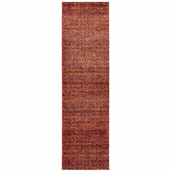 2 x 10 ft. Red Gold & Blue Geometric Power Loom Stain Resistant Runner ...