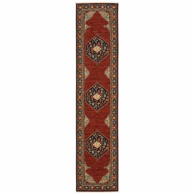 2 x 10 ft. Red & Ivory Oriental Power Loom Runner Area Rug with Fringe ...