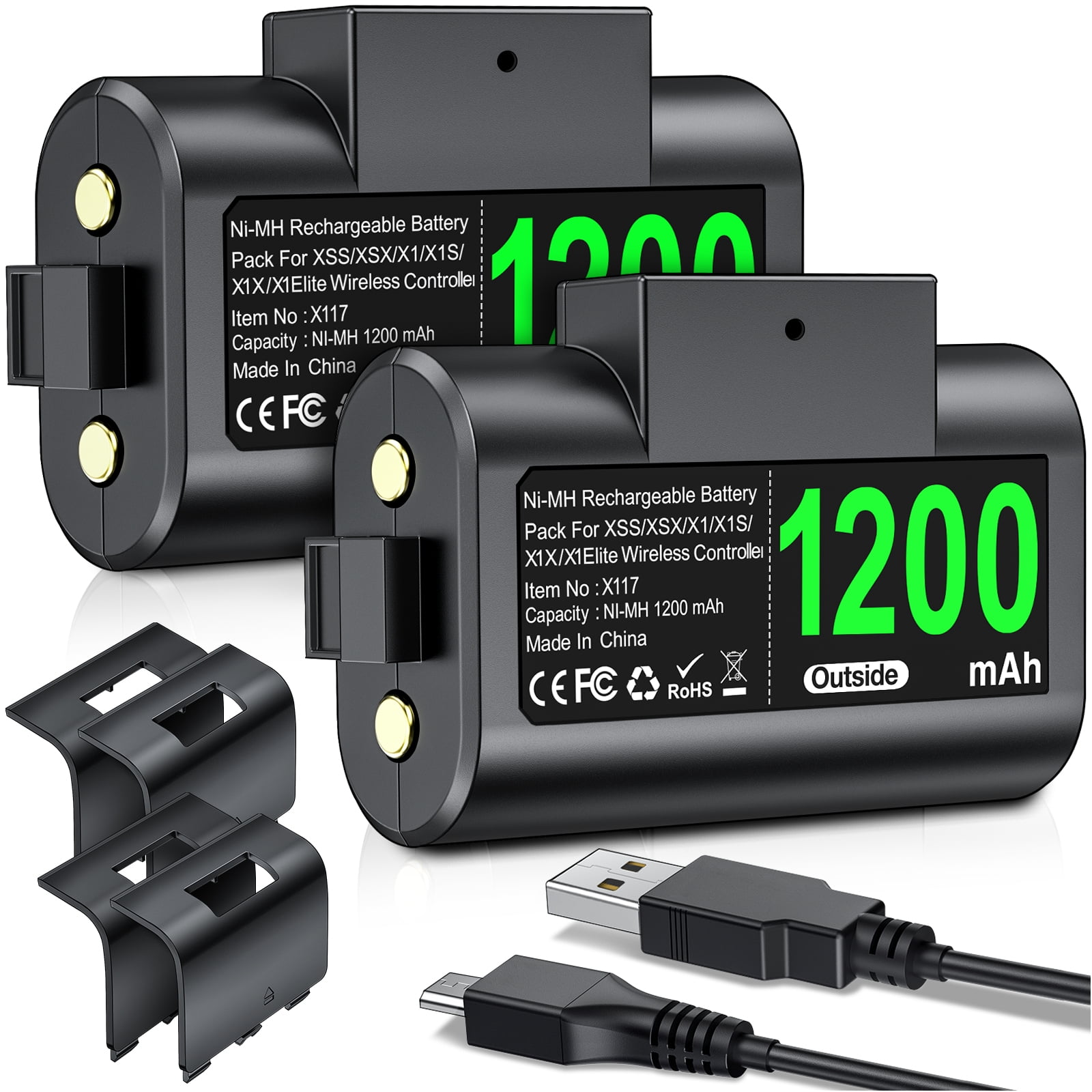 2 x 1200mAh Rechargeable Battery Pack for Xbox Series X Controller ...