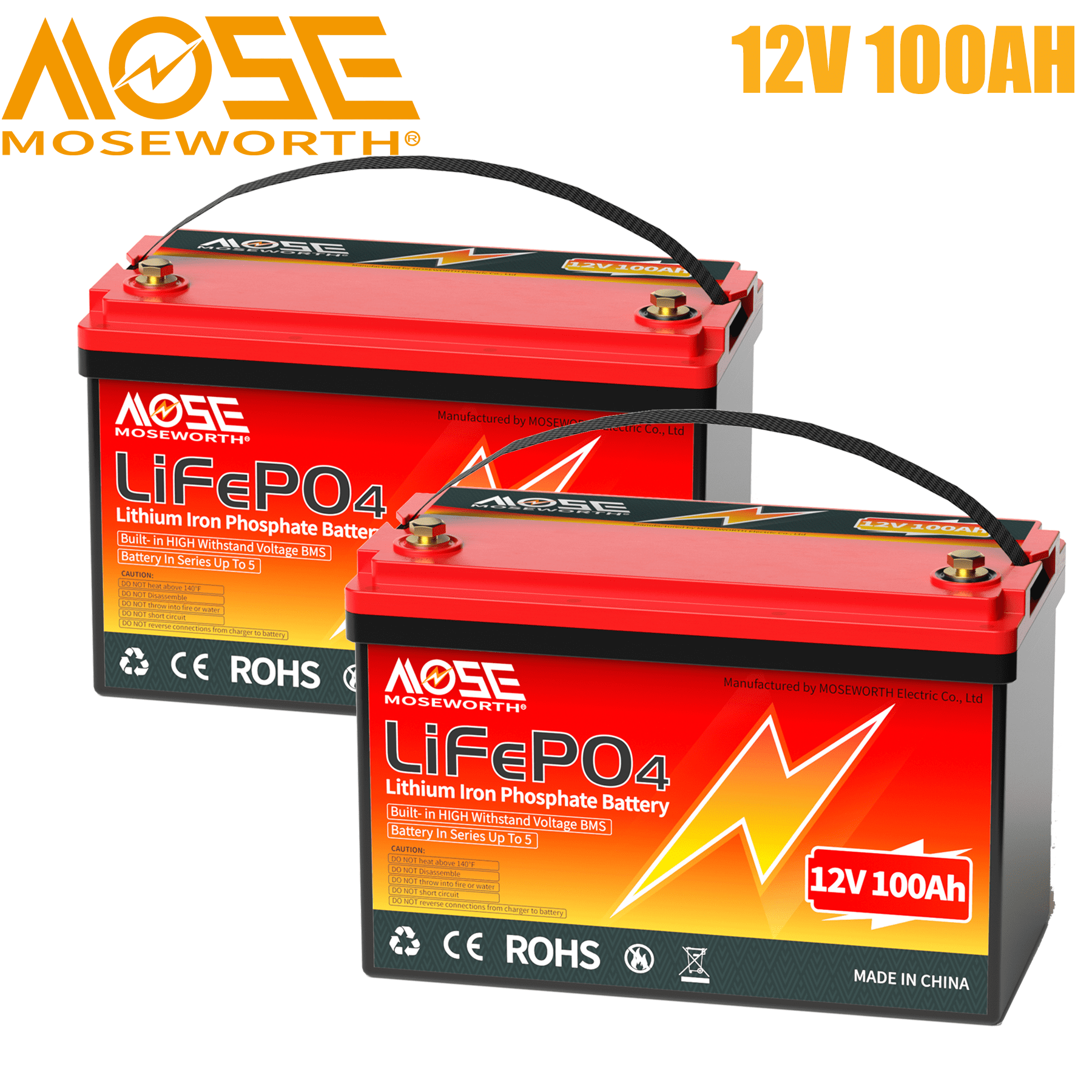 2 x 12V 100AH LiFePO4 Lithium Battery 100A BMS,MOSEWORTH for RV,Backup ...