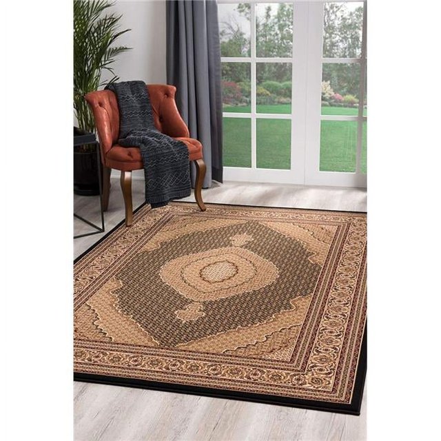 2 x 13 ft. Black & Beige Medallion Runner Rug - Walmart.com