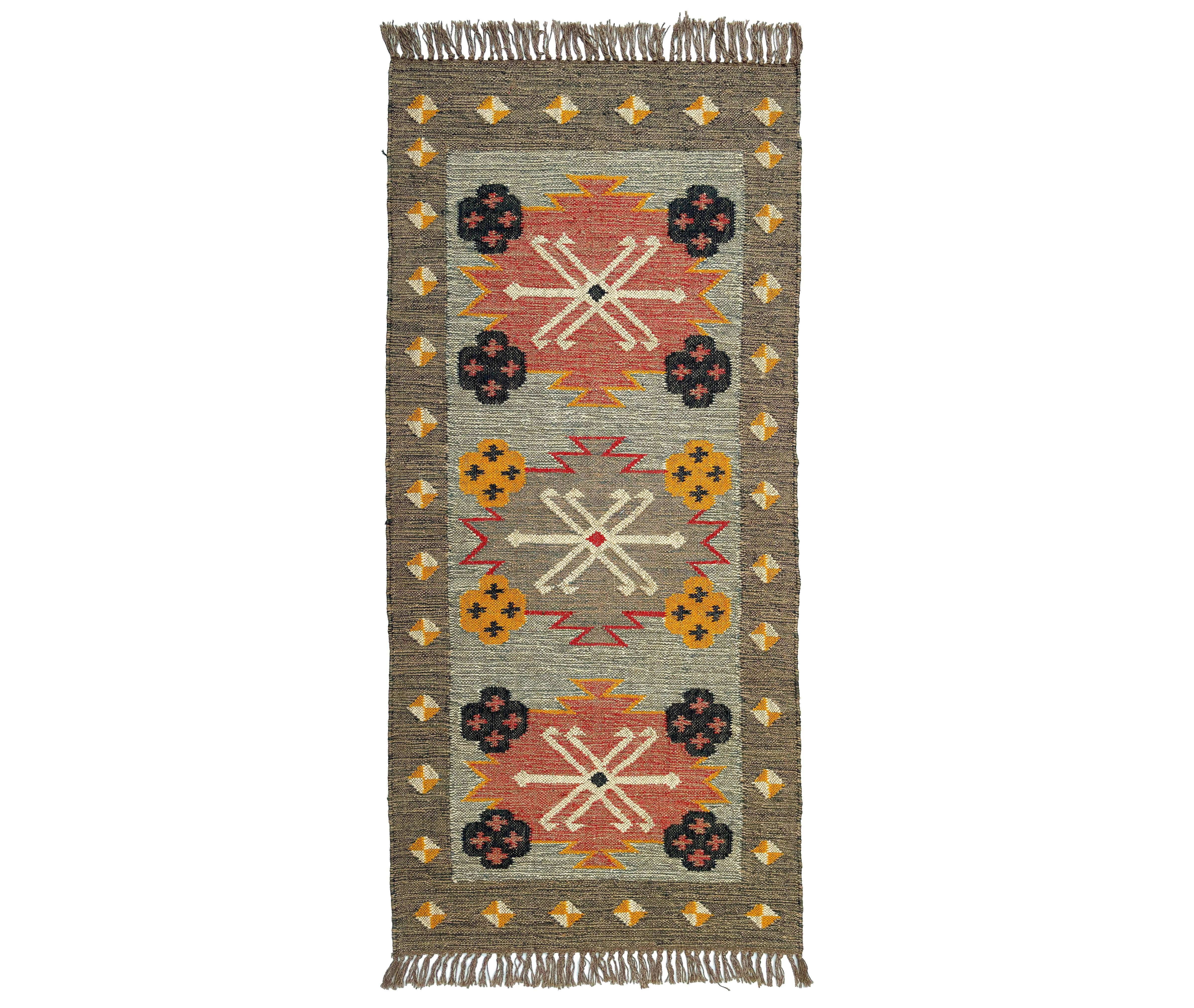 2' x 14' Wool Jute Kilim Runner Rug, Southwestern Geometric Flatweave ...