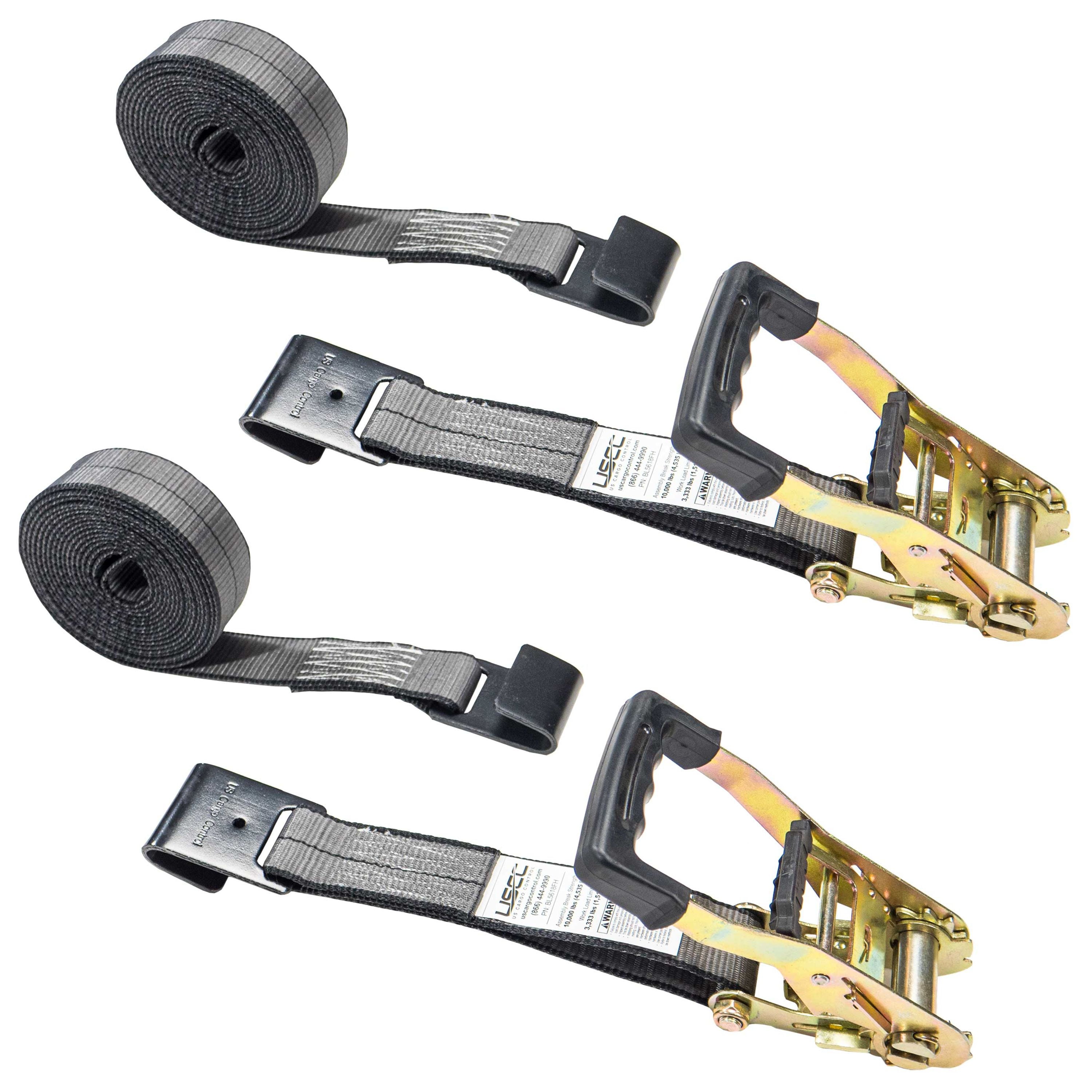2" x 18' BlackLine Ratchet Strap w/black flat hooks & black ratchet ...