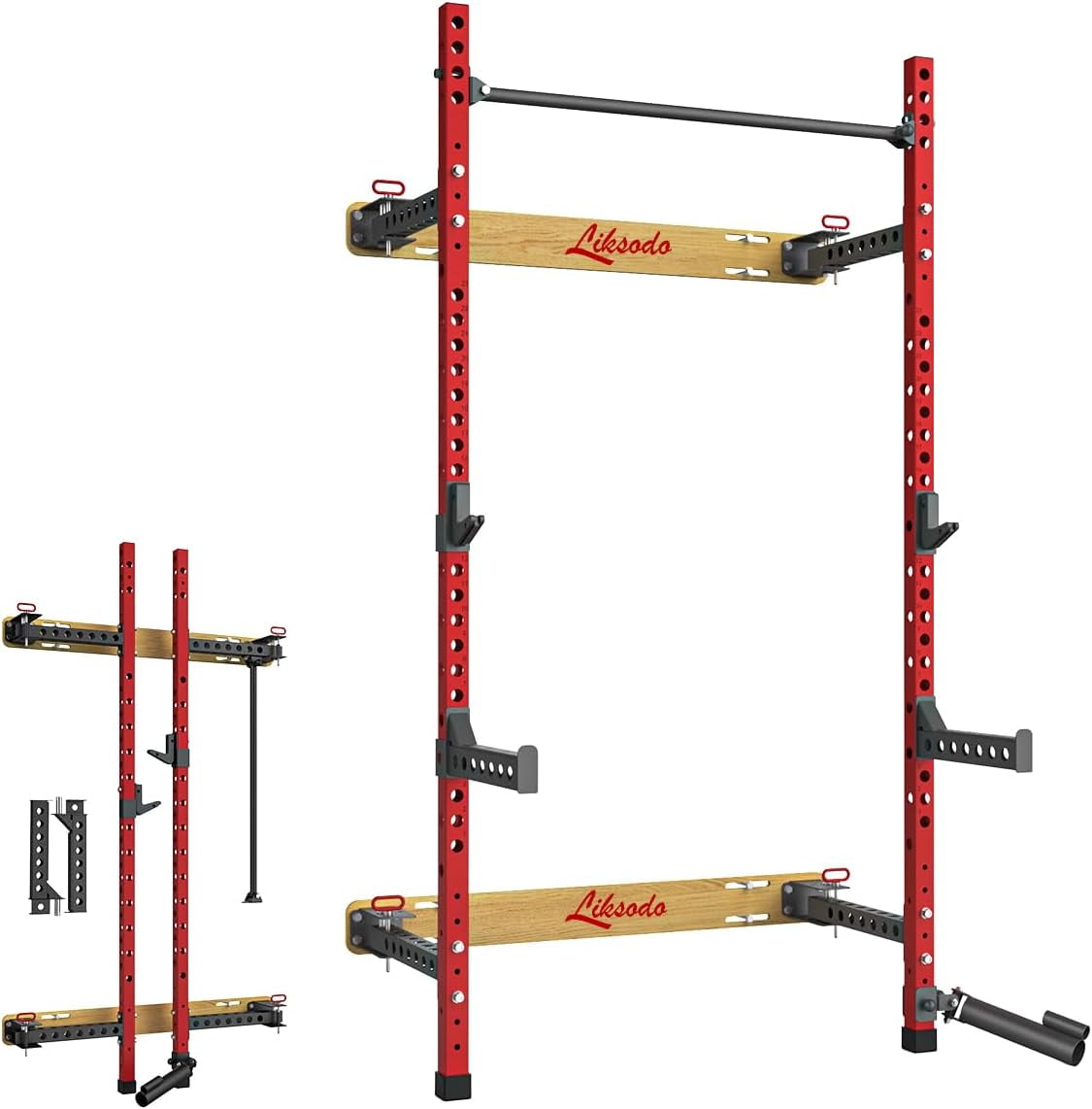 2" x 2" Folding Wall Mounted Squat Rack, 1100 Pounds Capacity Power ...