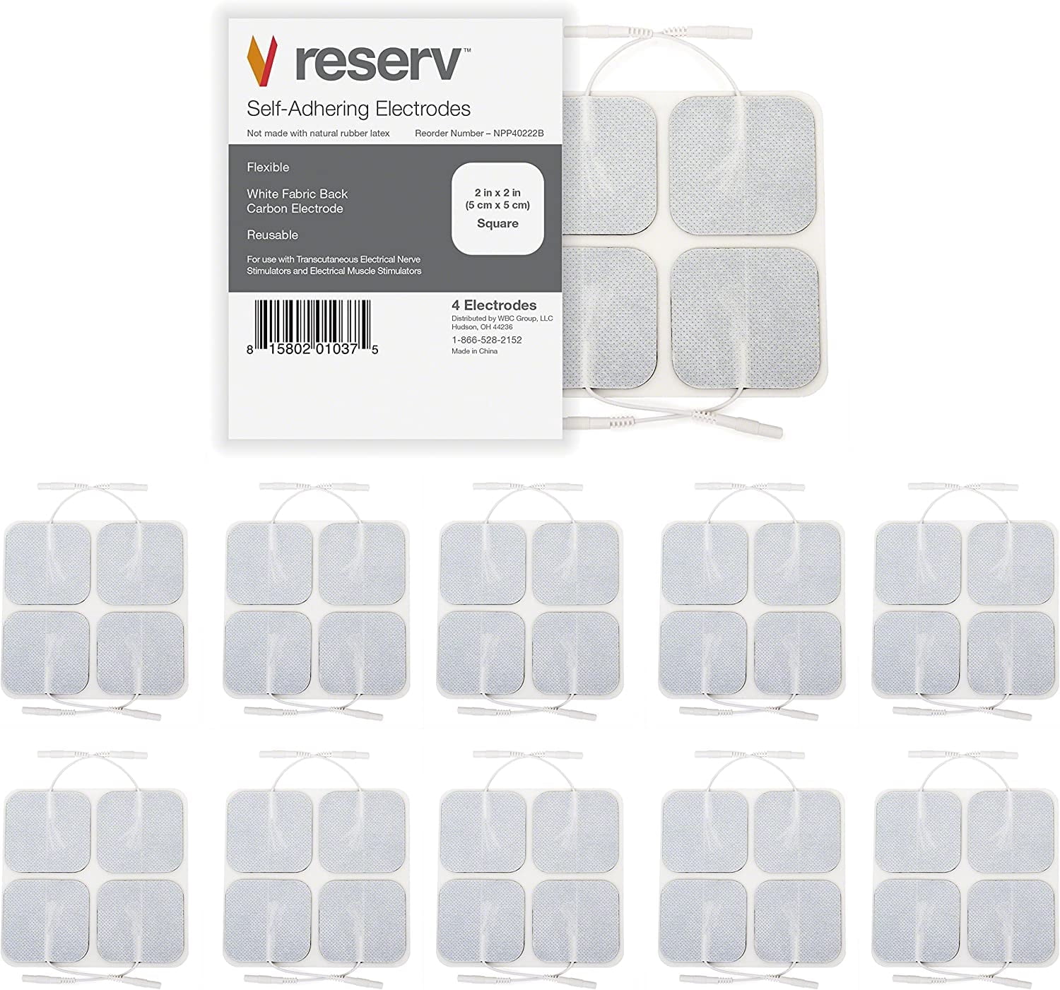 2" x 2" Premium Re-Usable Self Adhesive Electrode Pads for TENS/EMS ...