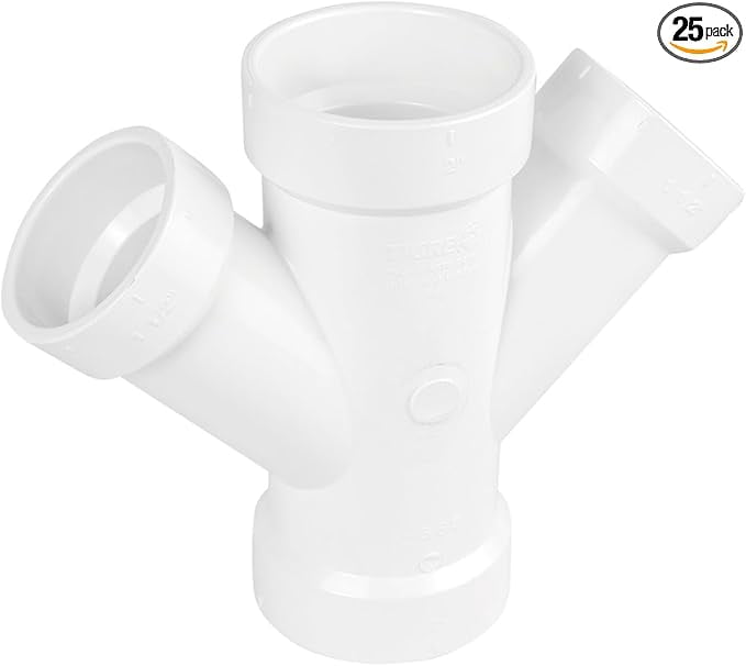 2" x 2" x 1-1/2" x 1-1/2" PVC DWV Double Wye Reducing Hub, White PVC ...