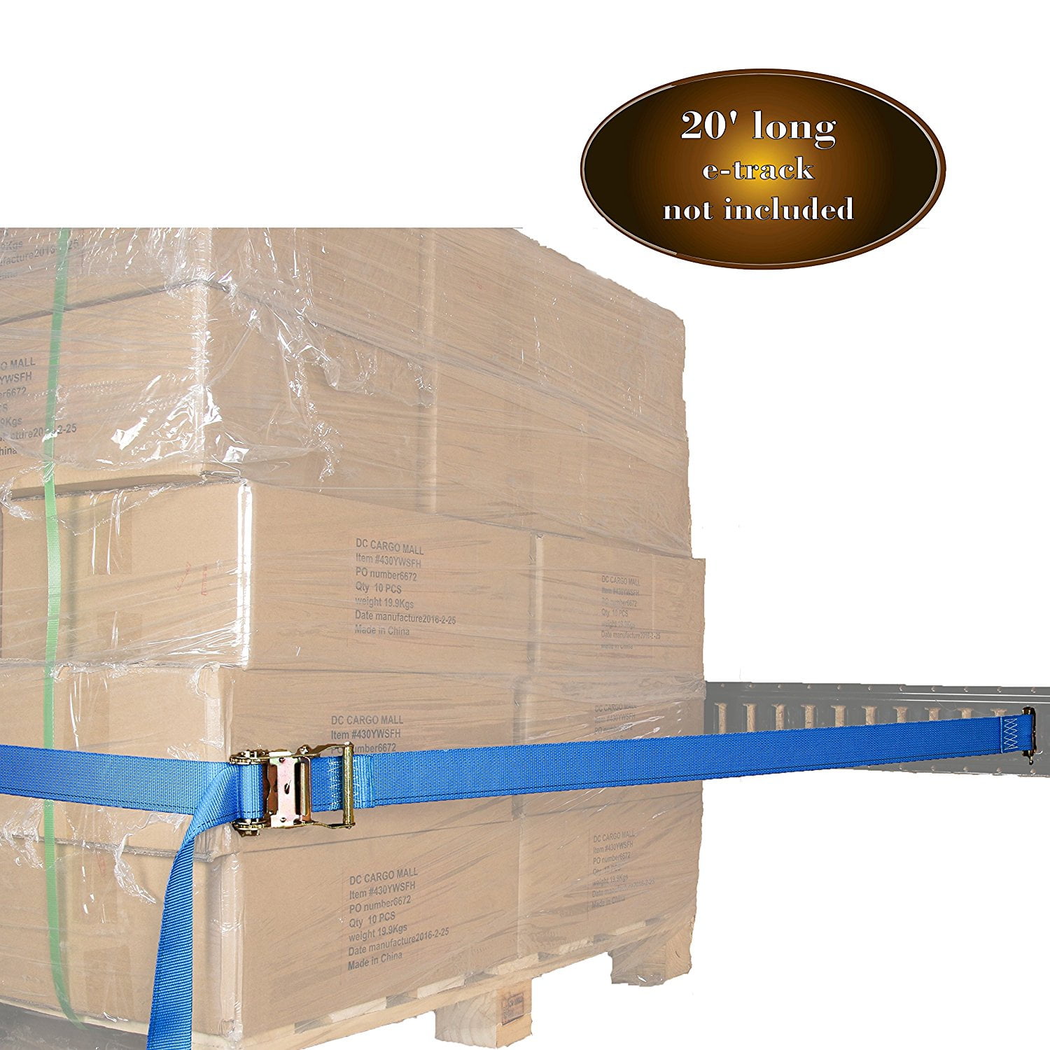 2" x 20' E Track Ratcheting Strap Heavy Duty Cargo TieDown, Durable Blue Polyester Tie-Down ...