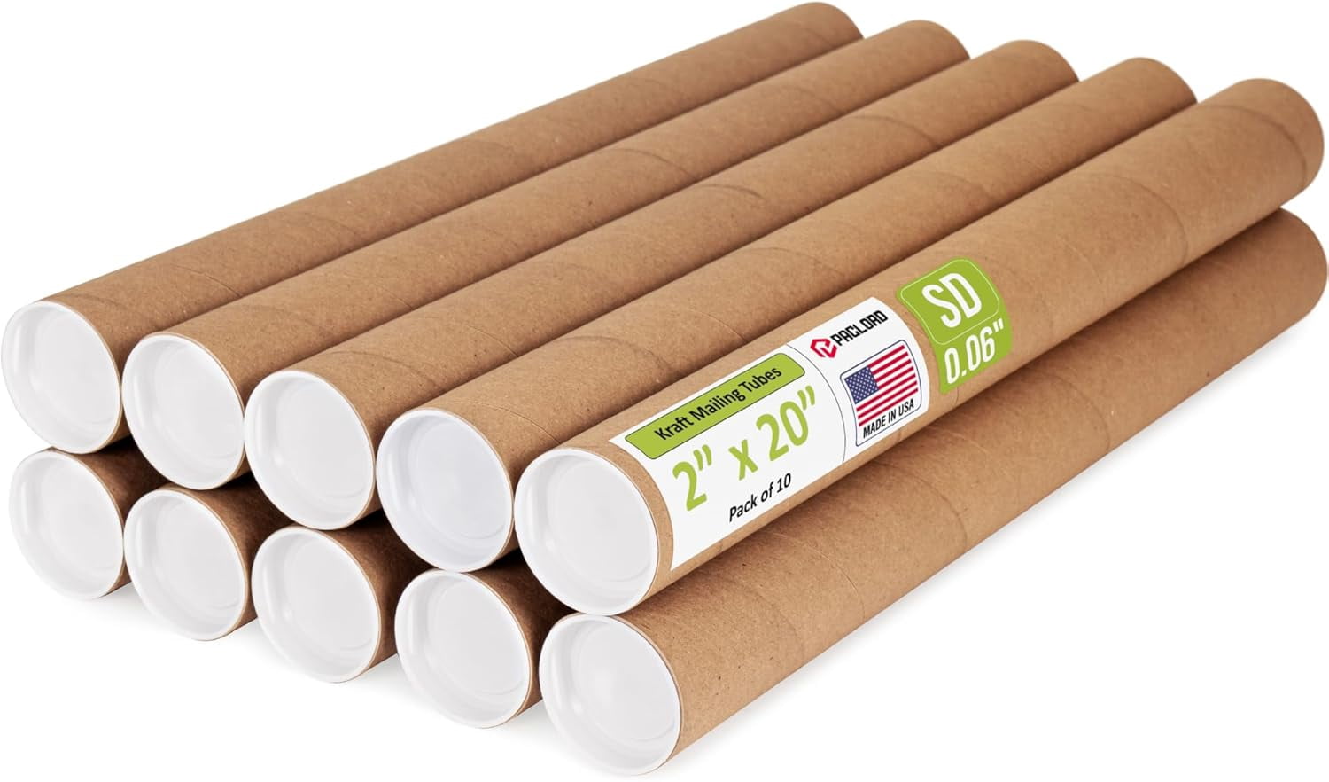 2" x 20" Reinforced Kraft Paper Mailing Tubes, Pack of 10 Tubes with 2 ...