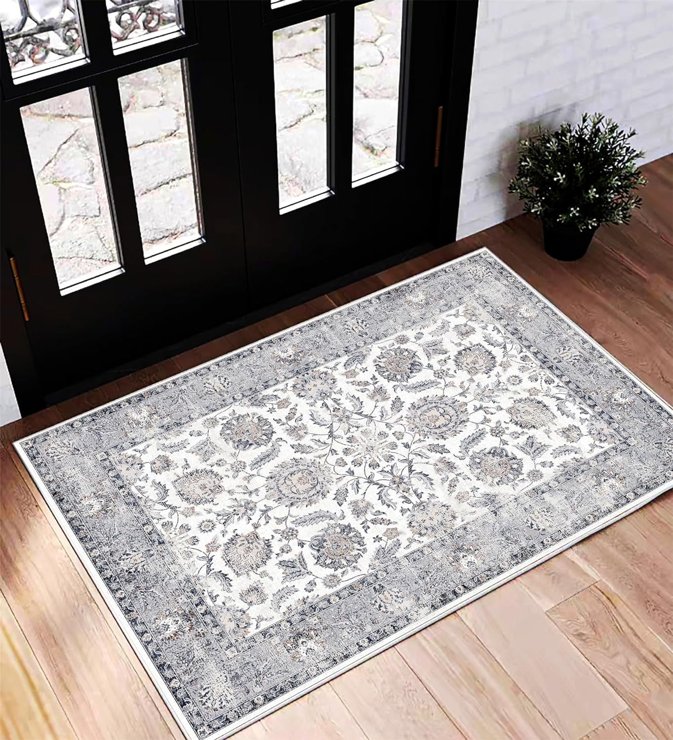 2' x 3' Dark Blue Area Rug – Washable Door Mat, Vintage Distressed ...