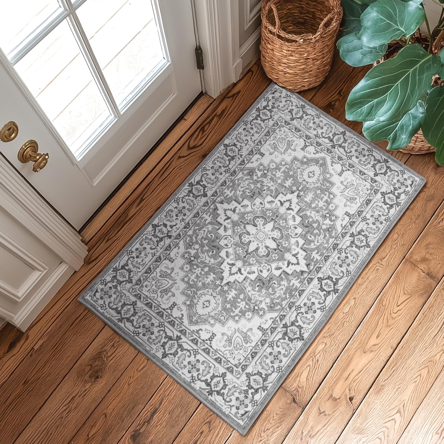 2 x 3 Entryway Rug - Machine Washable Area Rugs Boho Faux Wool Low Pile ...
