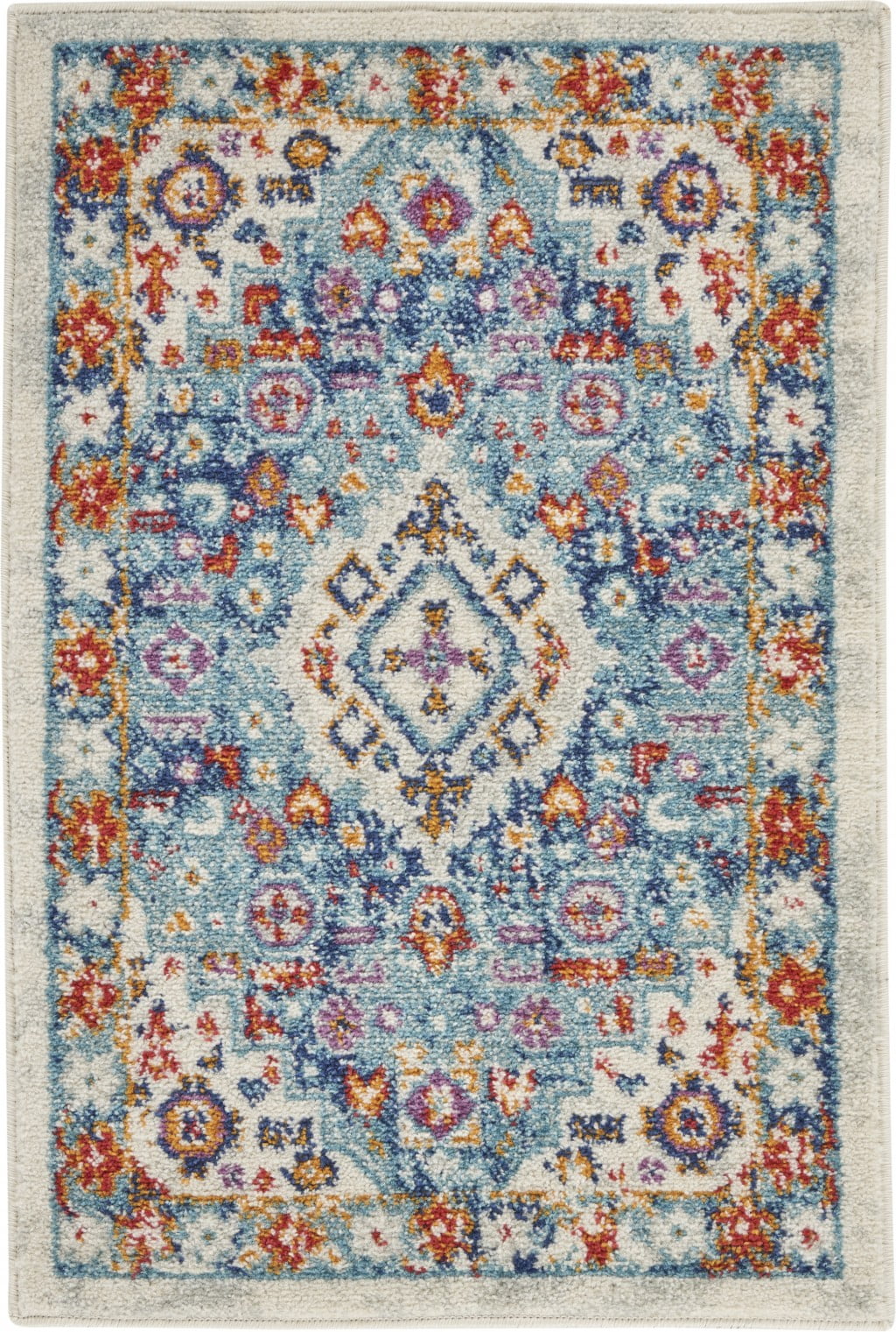 2â€™ x 3â€™ Ivory and Blue Floral Motifs Scatter Rug - Walmart.com