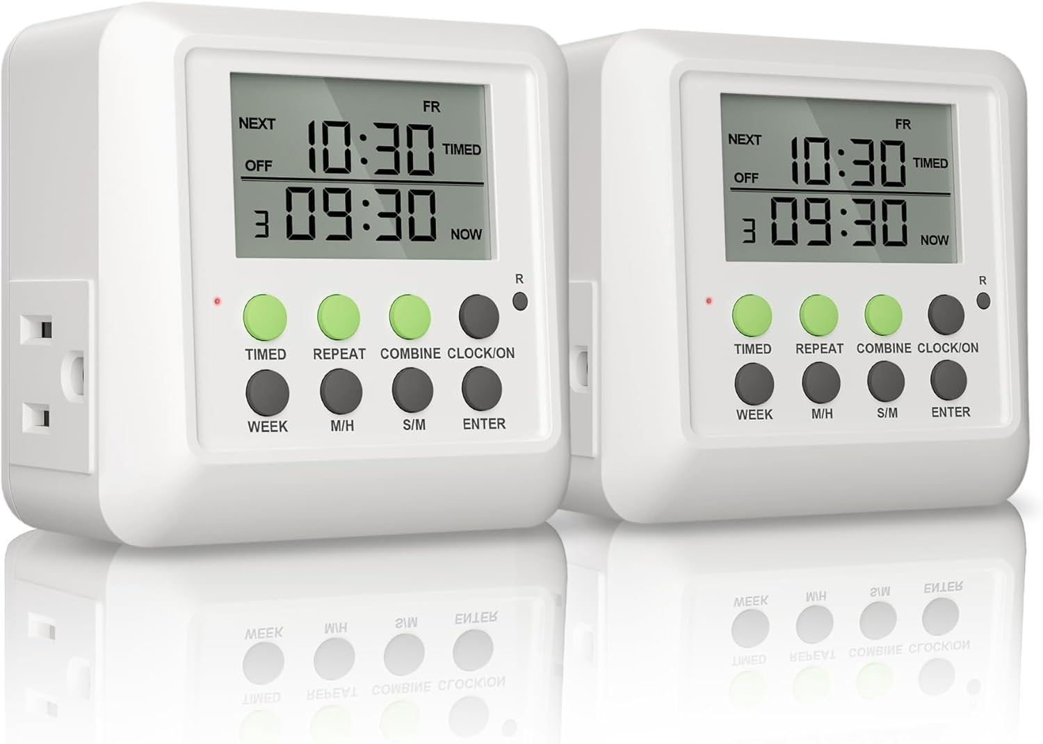 2 x 3-in-1 Dual Outlet Timer Plug with Interval Cycle for Indoor, 7 Day ...