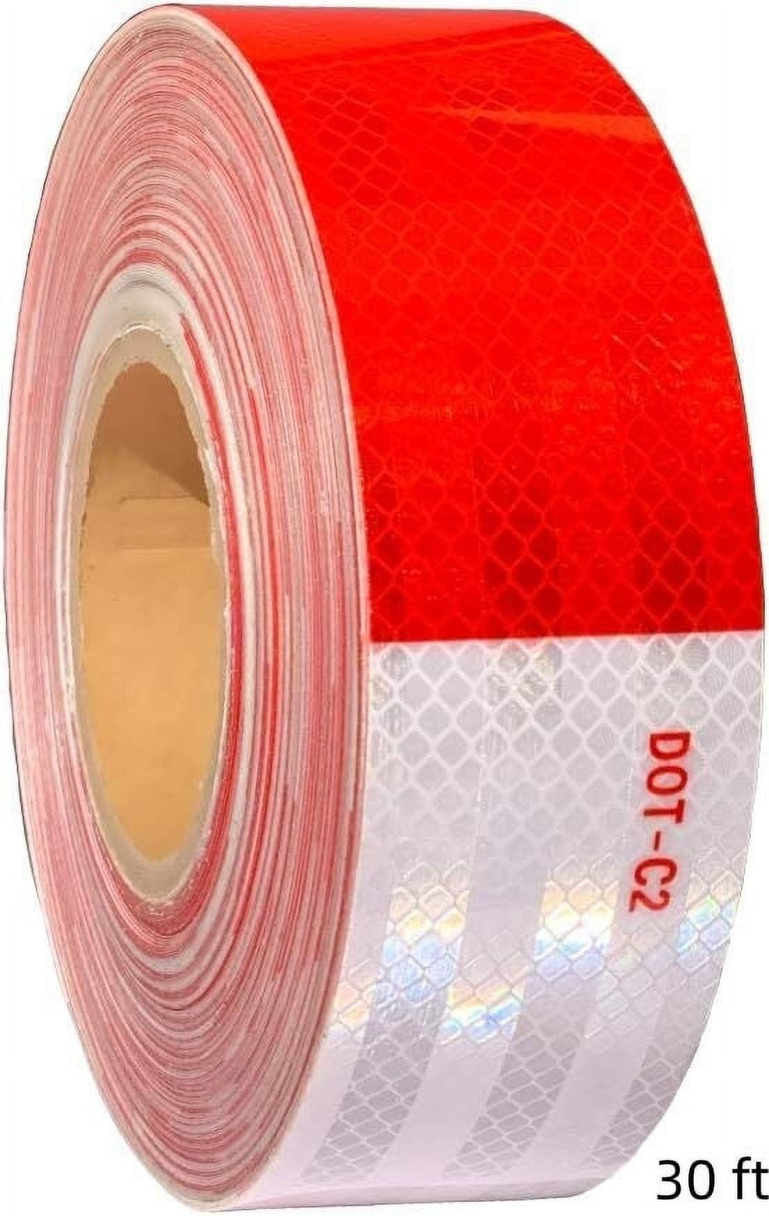 2" x 30ft Reflective Safety Tape DOT-C2 Waterproof Red & White Adhesive Eye-catching Tape for ...