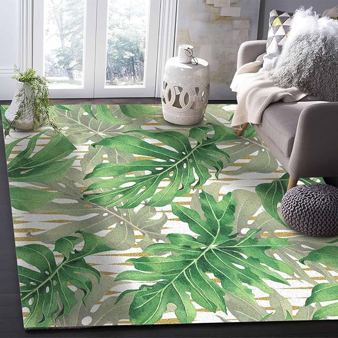 2 x 3ft Green Palm Leaves Area Rug For Living Room, Kids Teen Girls ...