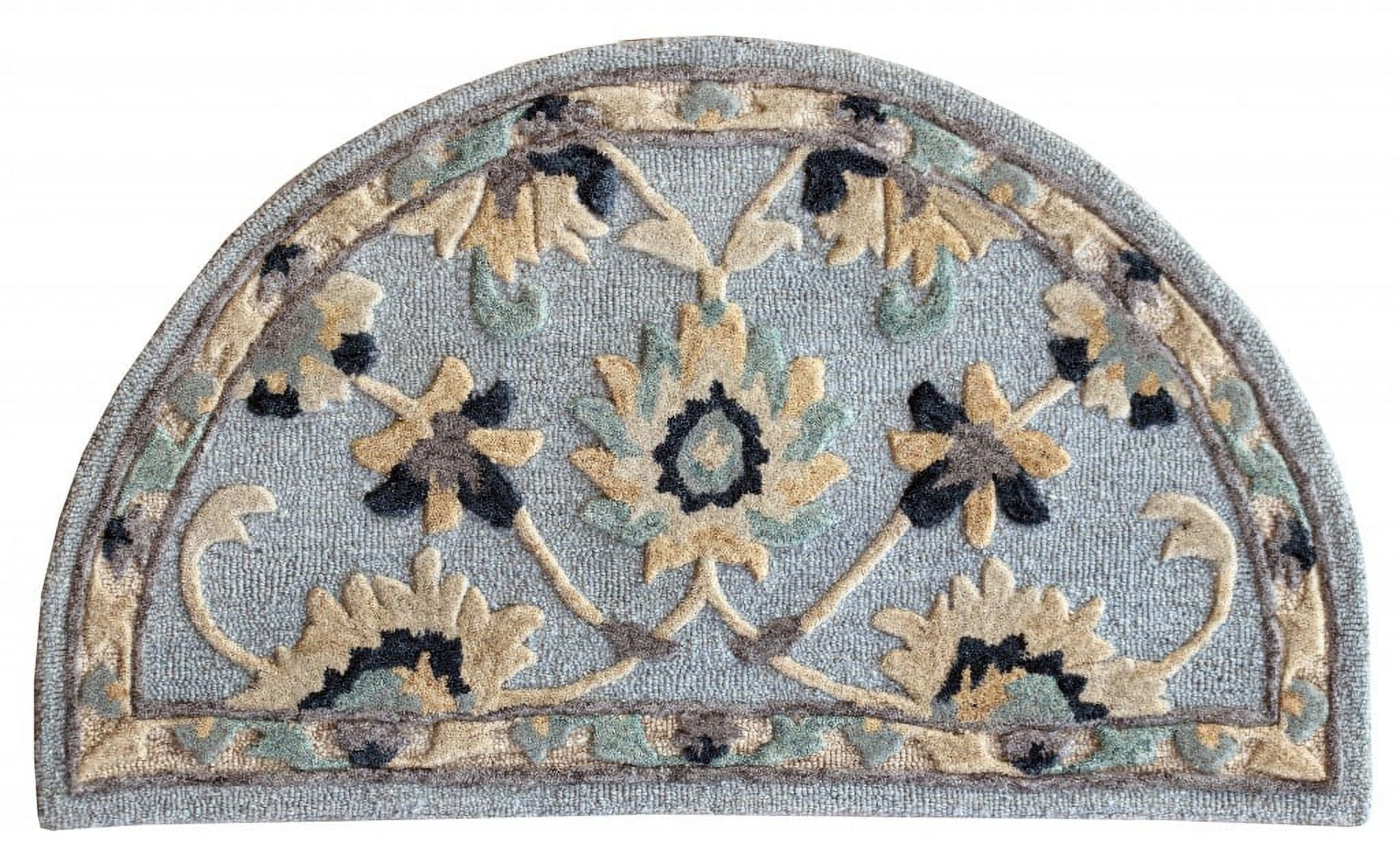 HomeRoots Blue & Beige Floral Half Moon Fireplace Hearth Rug, 2 x 4 ft ...