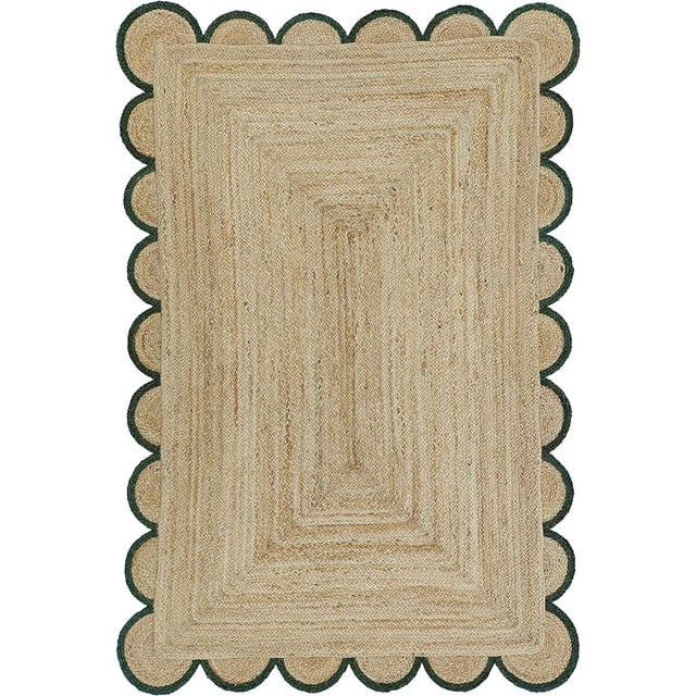 2 x 4 Feet ( 60 cm x 120 cm ) Natural Jute with Green Scalloped Area ...