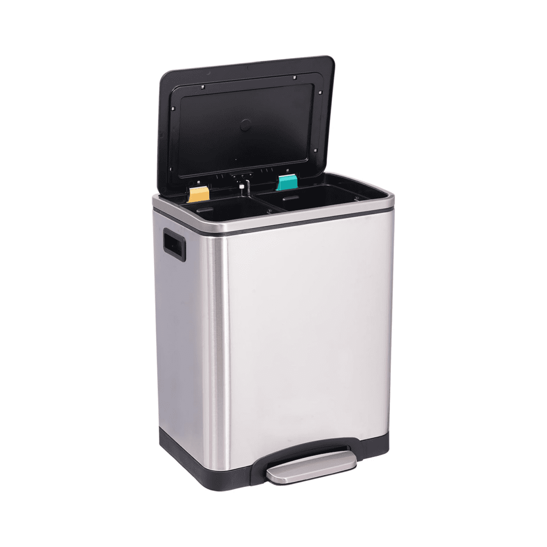 2 x 4 Gallon (2 x 15 L) Trash Can, Dual Compartment Waste Bin with ...