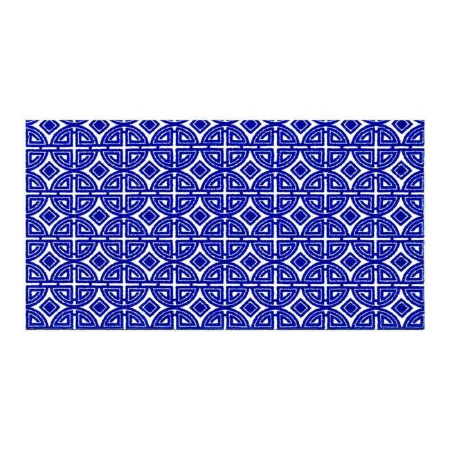 2 x 4 ft. Cobalt Blue & White Geometric Washable Non Skid Rectangle ...