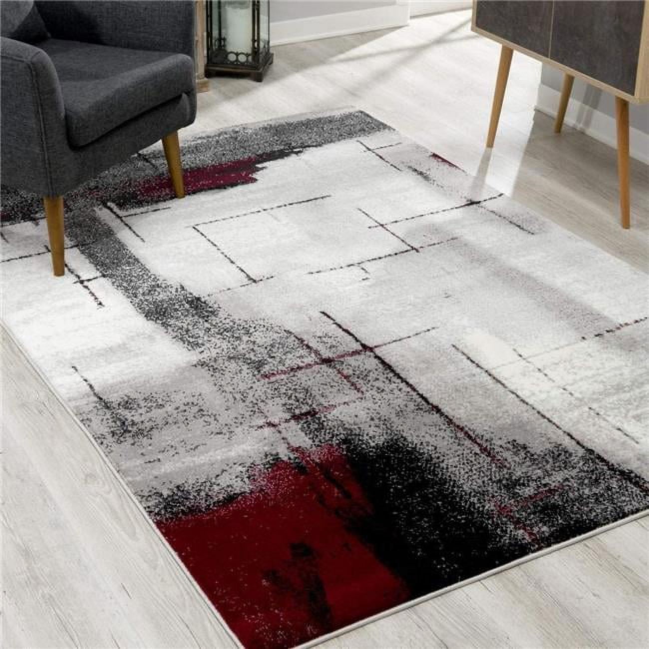 2 x 4 ft. Gray & Burgundy Abstract Area Rug - Walmart.com