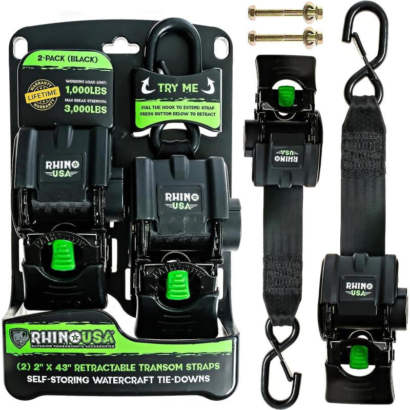 2" x 43" Retractable Transom Tie-Down Straps (2-Pack) Buckles Bolts - Walmart.com