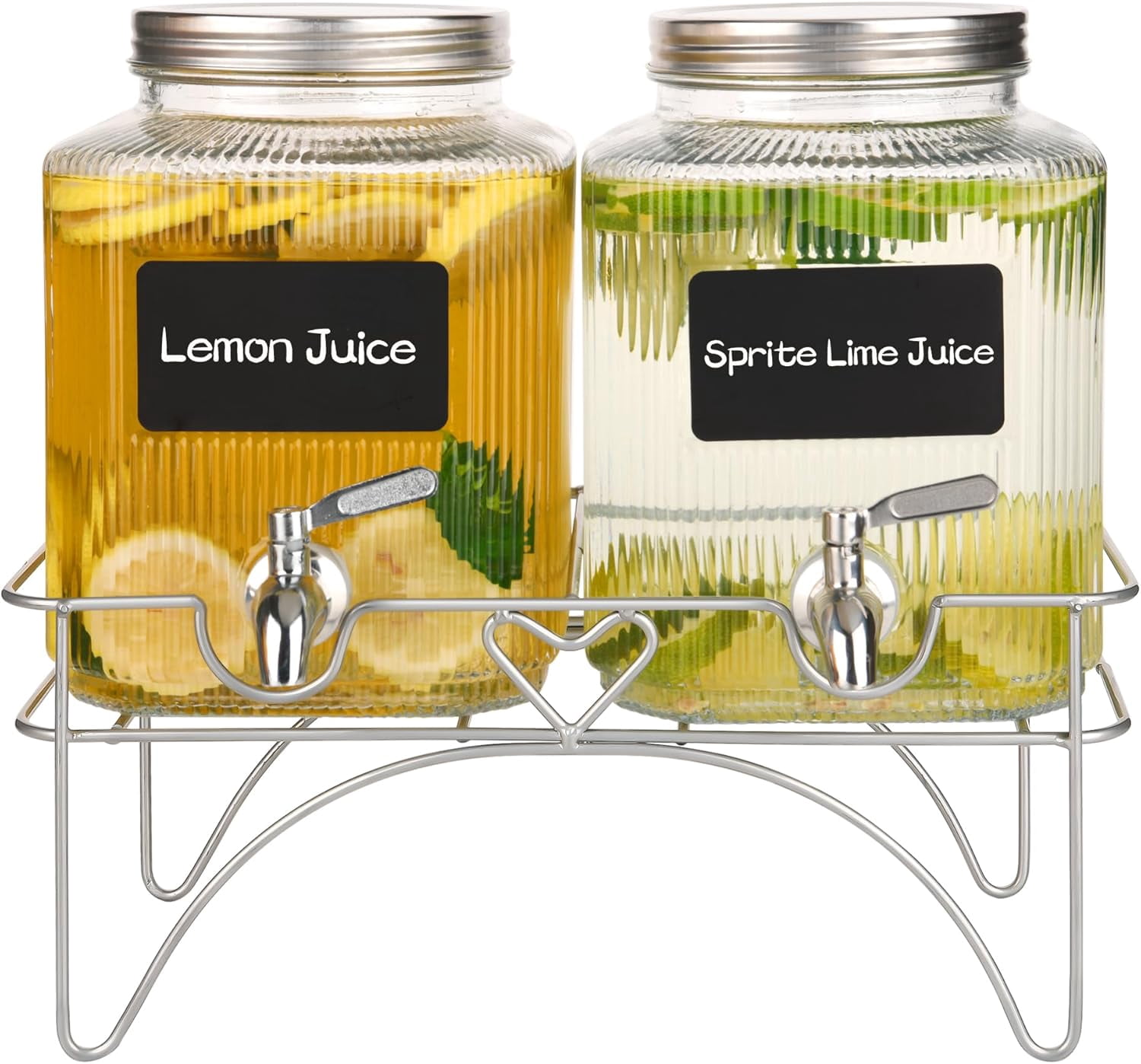 2 x 4L(1.06 Gallon) Glass Drink Dispenser, Beverage Dispenser with ...