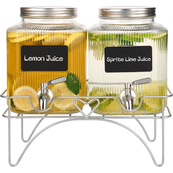 2 x 4L(1.06 Gallon) Glass Drink Dispenser, Beverage Dispenser with ...
