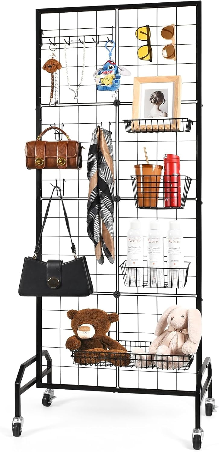 2' x 5.5' Grid Wall Panels Display Stand, Mobile Floorstanding Wall ...