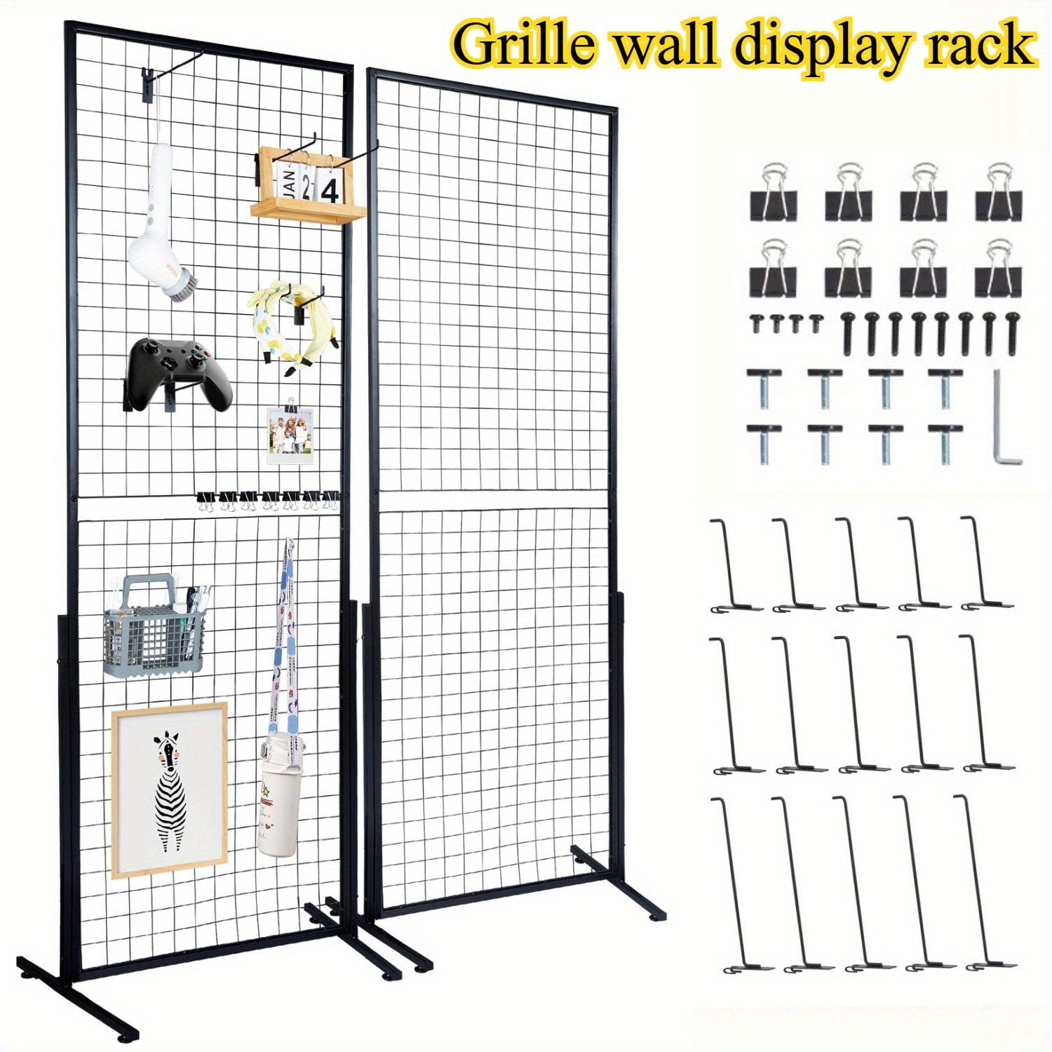 2 'x 5.6' Double-Sided Wire Grid Wall Panel Tower (2 Pack) - Floor-to-Floor Display Stand for ...