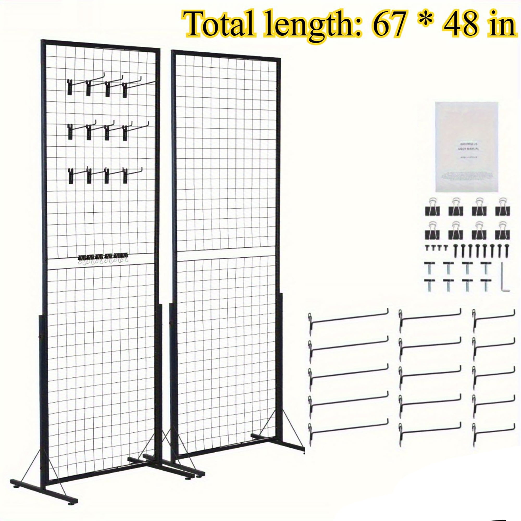 2' x 5.6' Grid Wall Panels Tower, 2-Pack Wire Display Racks with T-Base ...