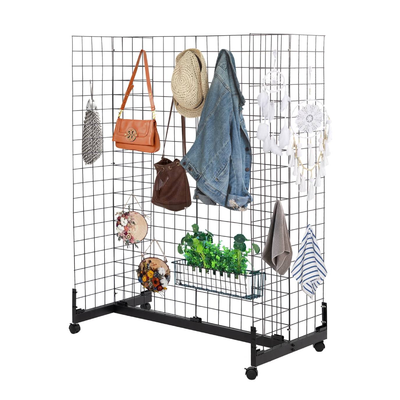 2' x 5' Grid Wall Panel Tower, Wire Gridwall Display Racks with T-Base ...